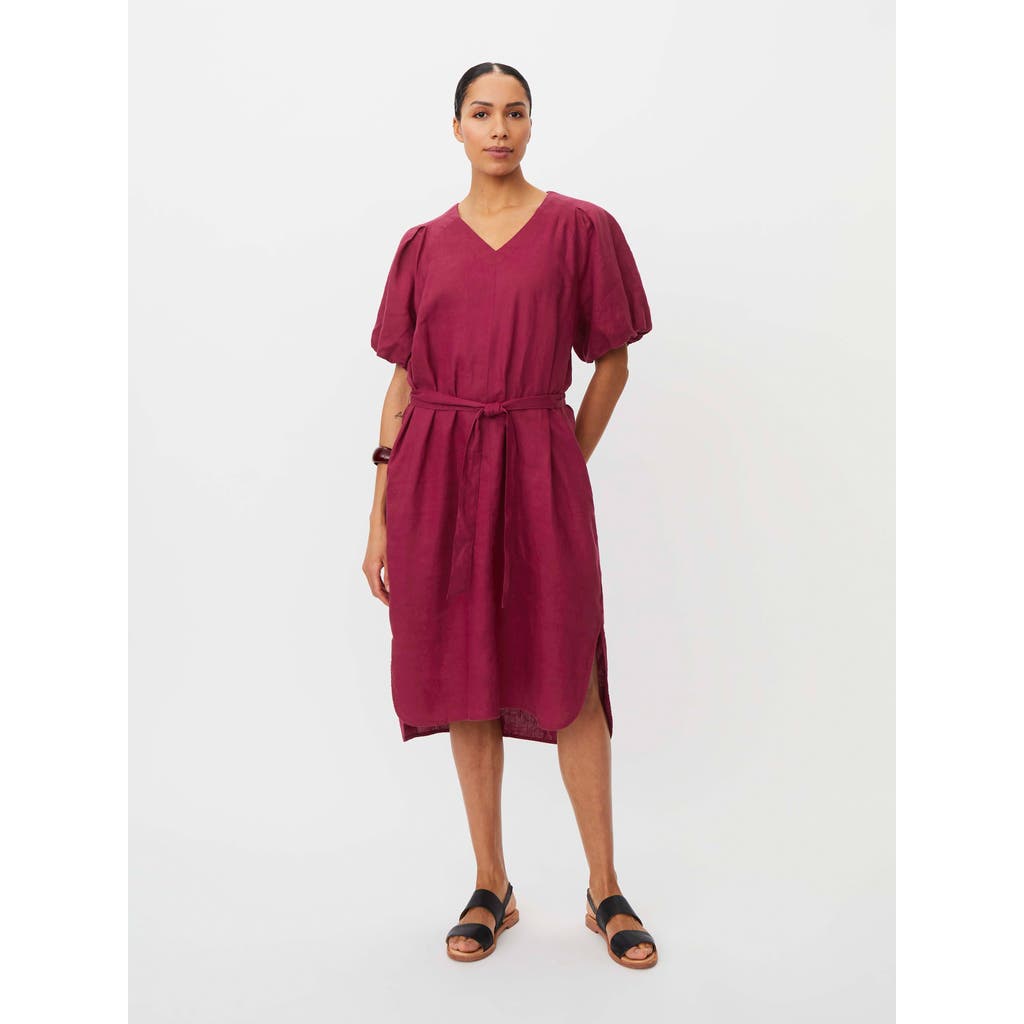 MASAI COPENHAGEN Masai Copenhagen Linen V-Neck Puff Sleeve Belted Dress